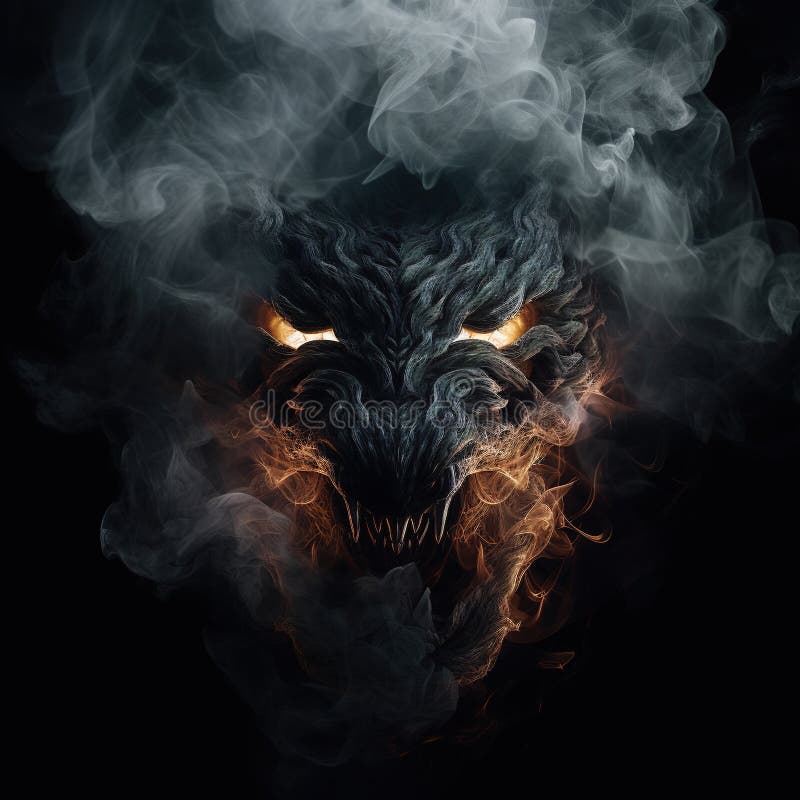 Image of an Angry Dragon Face with Fire Smoke on Black Background ...