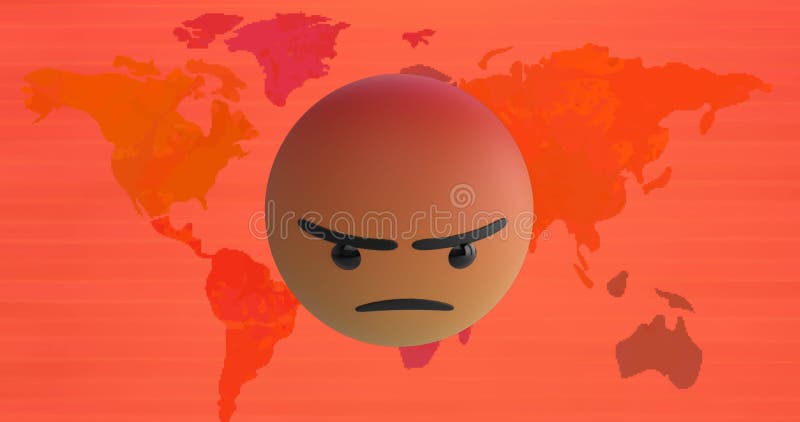 Image of Angry Emoji Icon Over World Map Stock Illustration ...