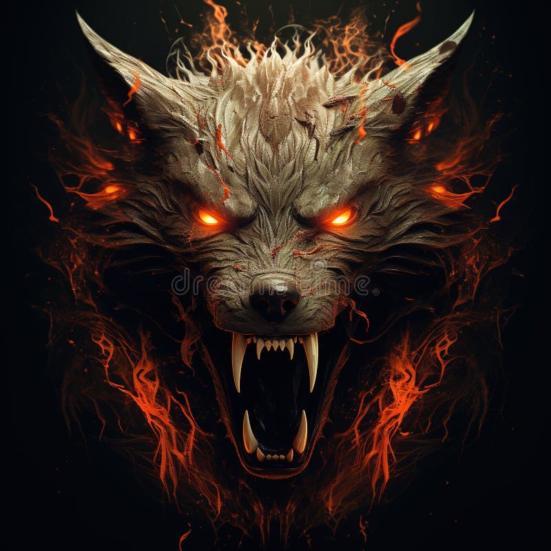 Image of Angry a Fox Devil Terrifying and Flames on Dark Background ...