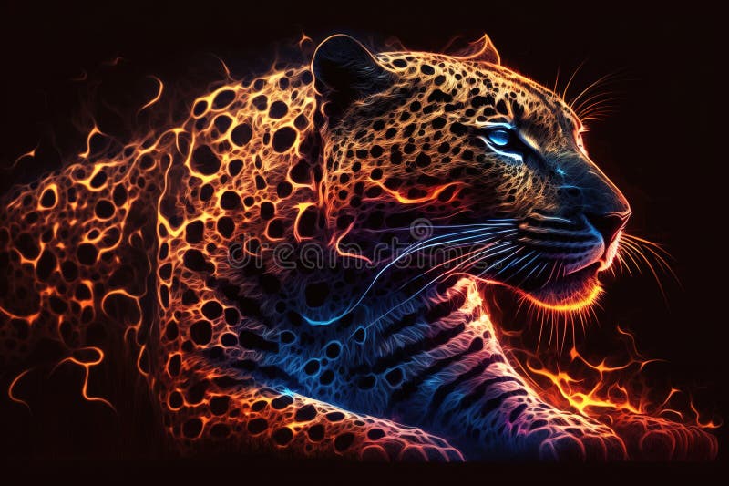 Image of an Angry Leopard Head with a Burning Fire on Black Background ...