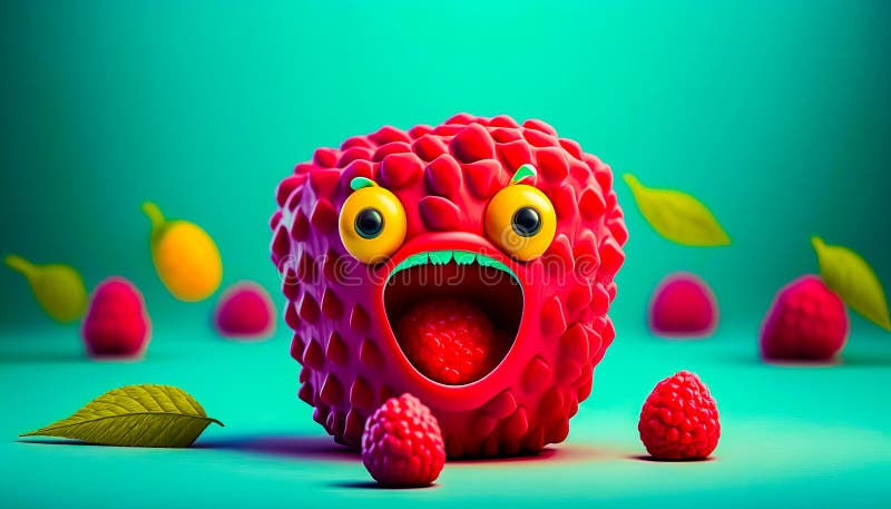 An Image of an Angry Looking Raspberry with Leaves Around it ...