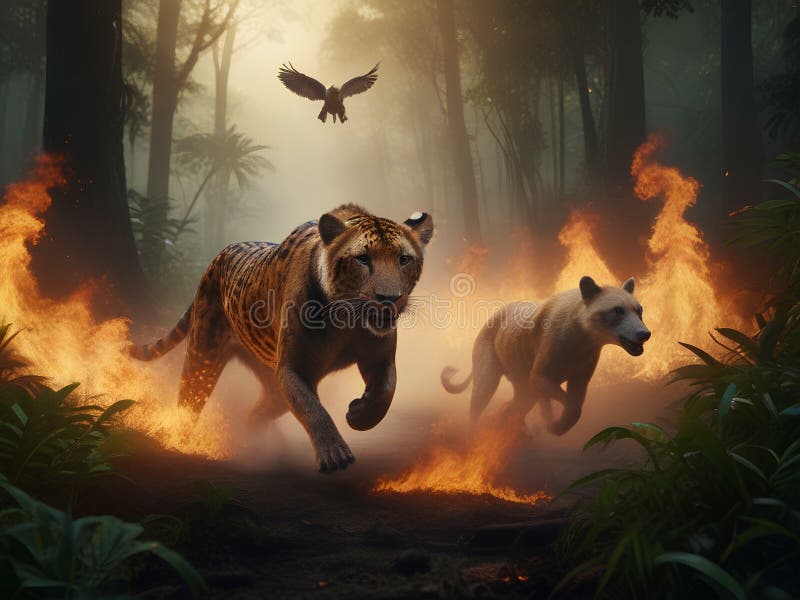 Image of Animals Running Away from a Burning Forest 1 Stock ...