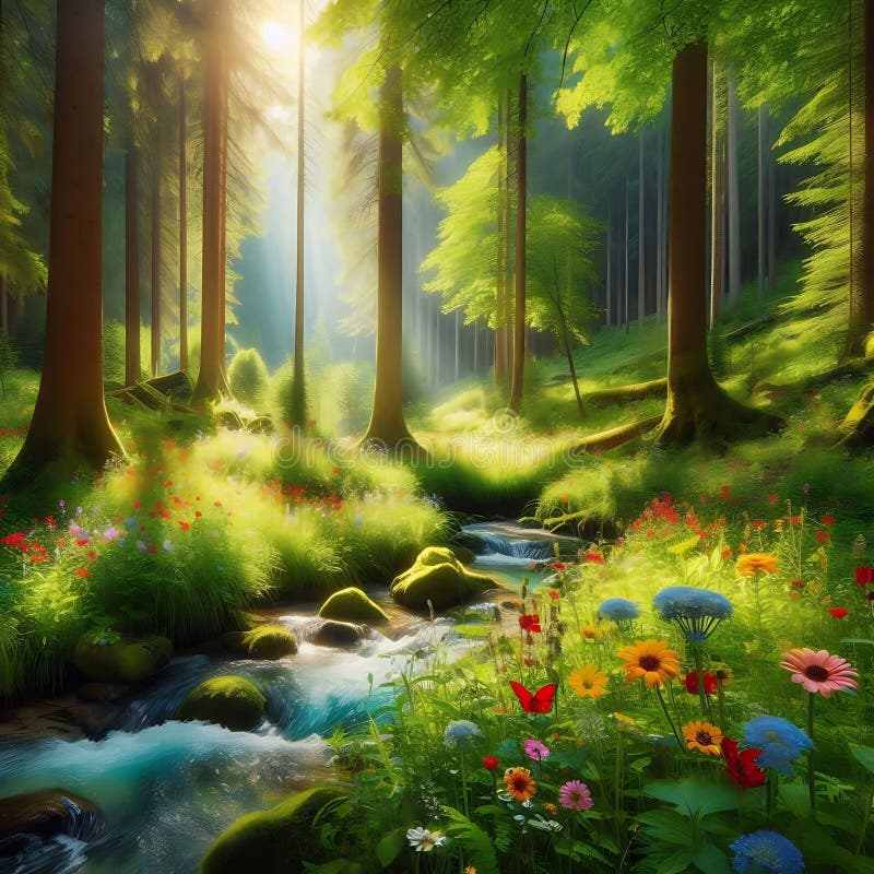 A Lively Forest Scene with Deer, Squirrels, and Other Animals in an ...