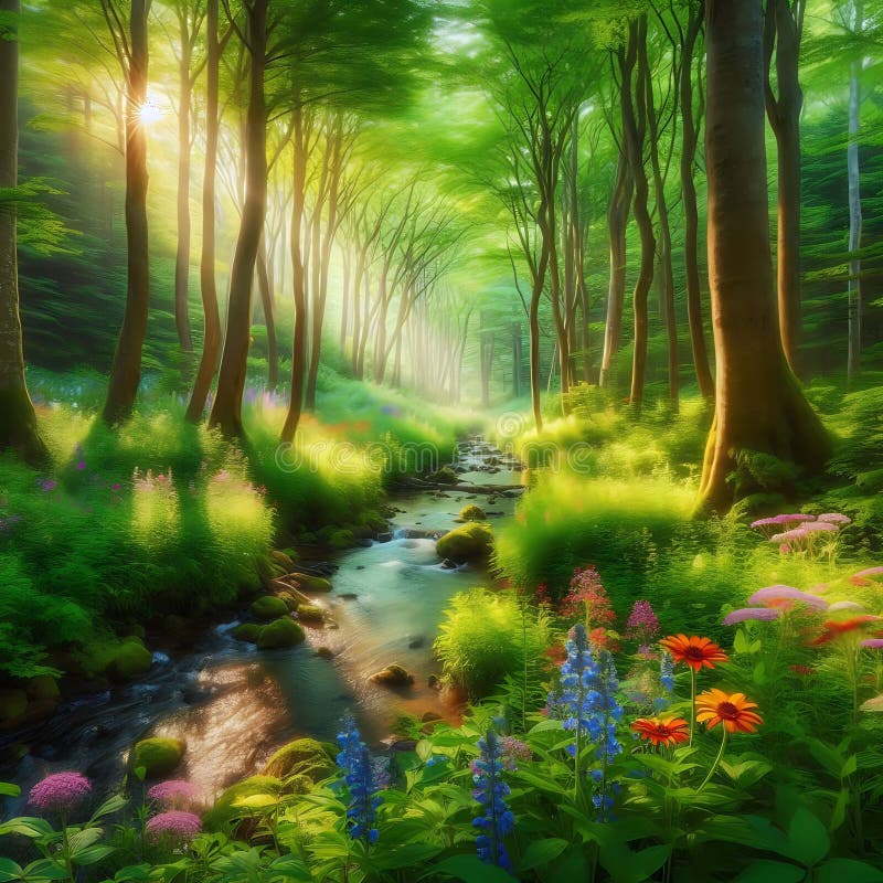 A Lively Forest Scene with Deer, Squirrels, and Other Animals in an ...