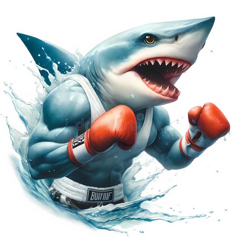 Shark Boxer Emerging from Water - Striking Watercolor Art Stock ...