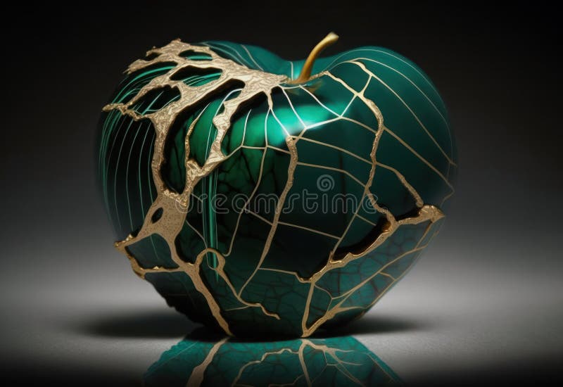 Image of an Apple Made of Malachite Inlaid with Gold Threads Stock ...