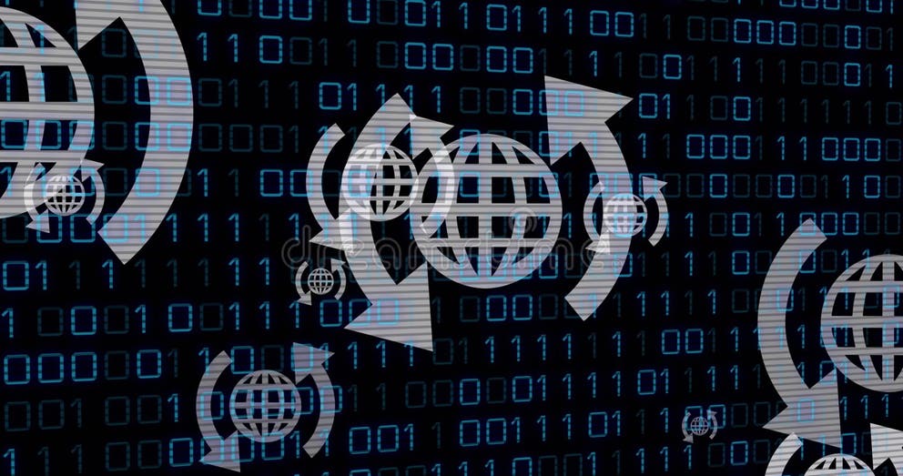 Image of Arrow Around Globes Over Looping Binary Codes Against Black ...