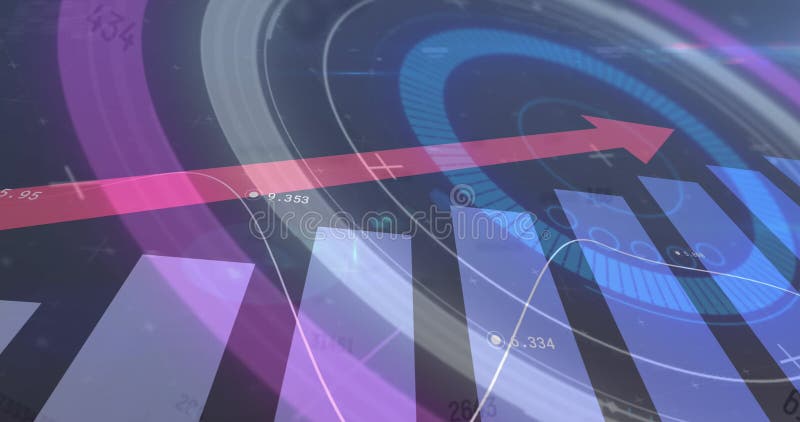 Image of Arrow Pointing Up with Statistics, Numbers Changing and Scope ...