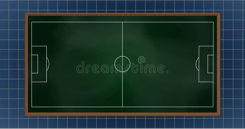 Image of Arrow on Soccer Court with Grid Pattern on Blue Background ...