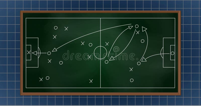 Image of Arrow on Soccer Court with Grid Pattern on Blue Background ...
