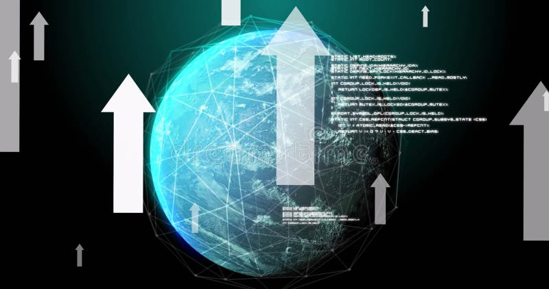 Image of Arrows, Data, Connections and Globe on Black Background Stock ...