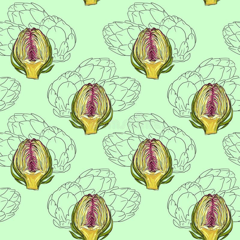 Seamless Artichoke Pattern Hand Drawn Vegetable Sketch Stock Photos ...