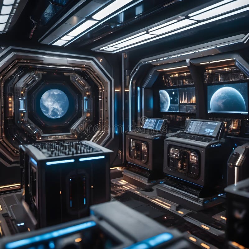 Futuristic Space Control Room. Stock Image - Image of window, computer ...