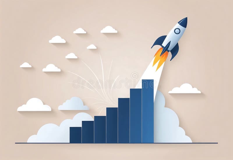 An Illustration of a Rocket Soaring Upward Alongside a Bar Graph ...
