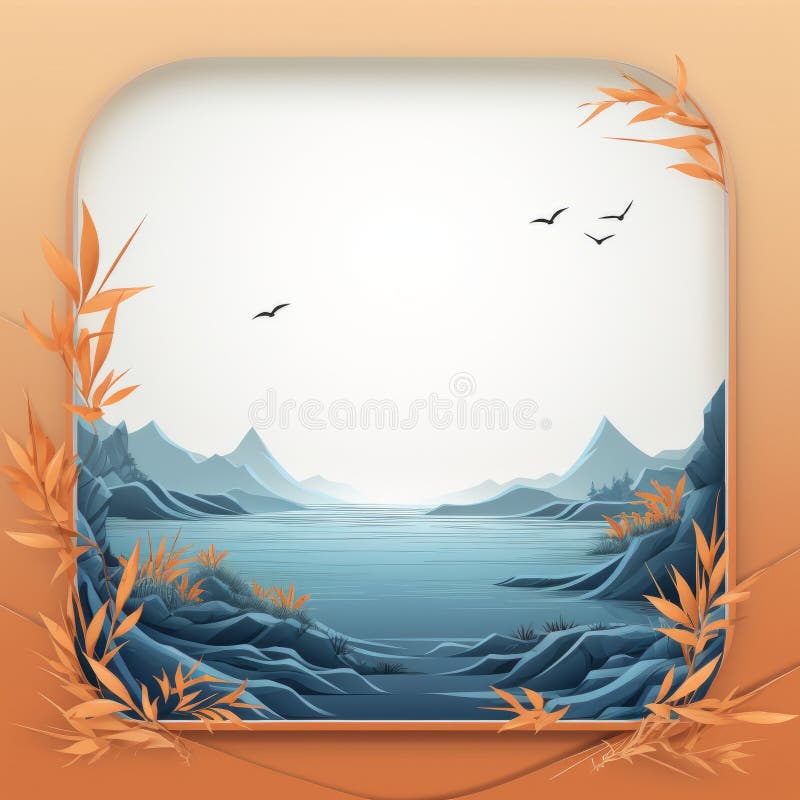 An Image of an Asian Landscape with Birds Flying Over the Water Stock ...