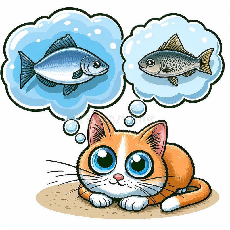Image 1:1 Aspect Ratio - a Cartoon Illustration of a Cat Thinking about ...