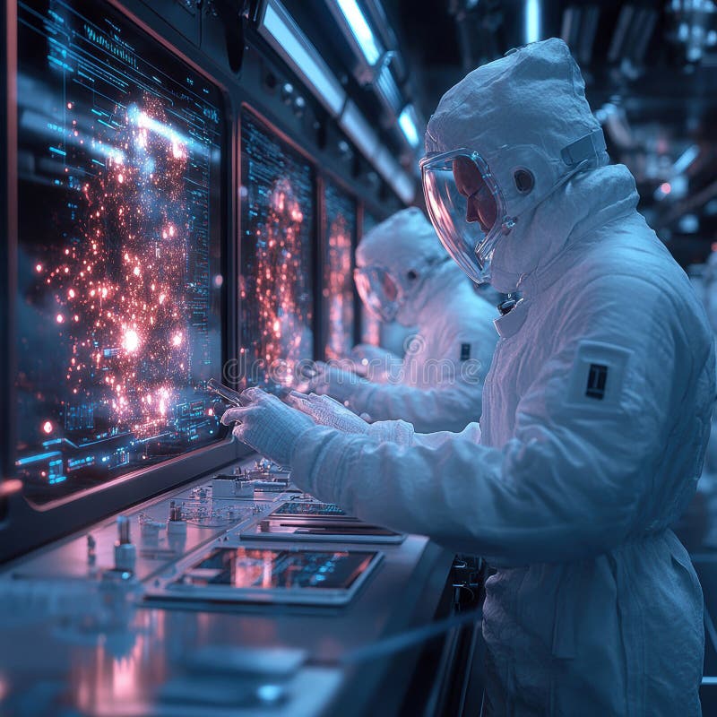 Image of Astronauts Working on Advanced Tech in Spacecraft or Station ...