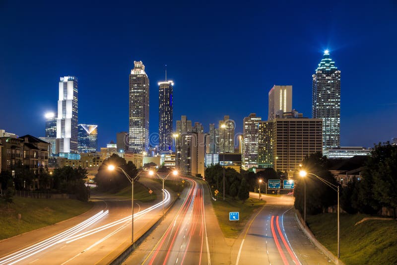 Atlanta Traffic and Skyline at Sunrise Sunset Stock Image - Image of ...