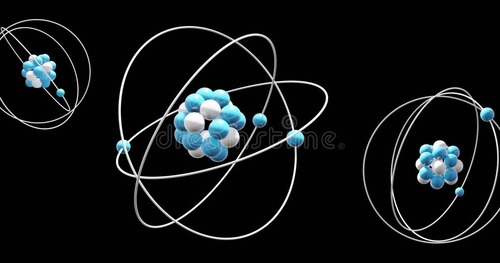 Image of Atom Models Spinning on Black Background Stock Illustration ...
