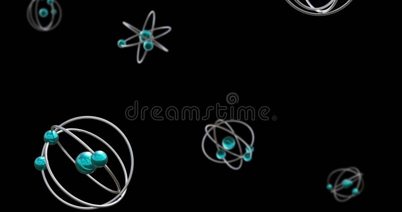 Image of Atom Models Spinning on Black Background Stock Illustration ...