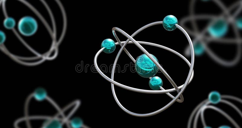 Image of Atom Models Spinning on Black Background Stock Photo - Image of chemistry, network ...