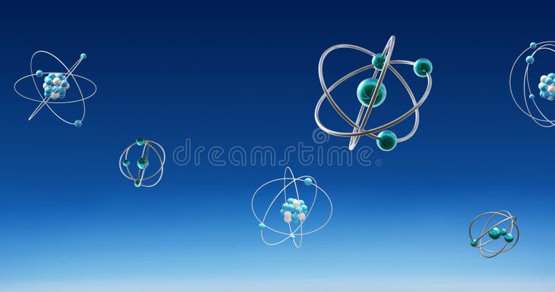 Image of Atom Models Spinning on Blue Background Stock Illustration - Illustration of generated ...