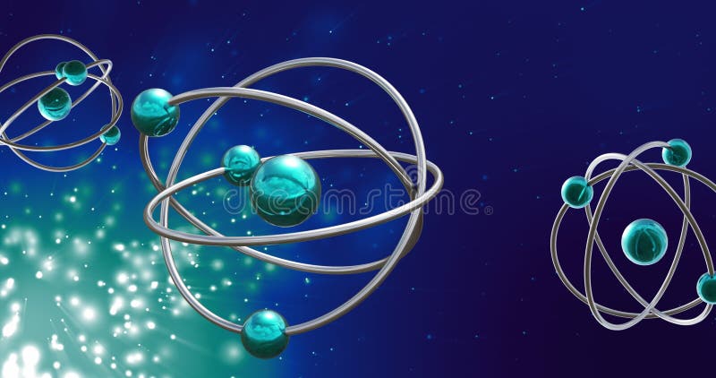 Image of Atom Models Spinning on Blue Background Stock Illustration ...