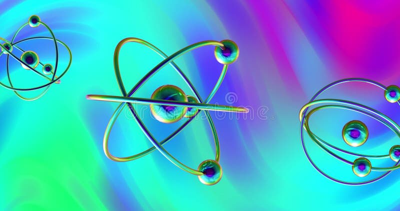 Image of Atom Models Spinning Over Multicoloured Vibrant Background ...