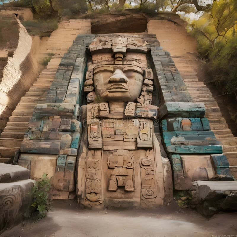 Image of the Aztec Statue in Vibrant Graffiti Scene Drawn Around the ...