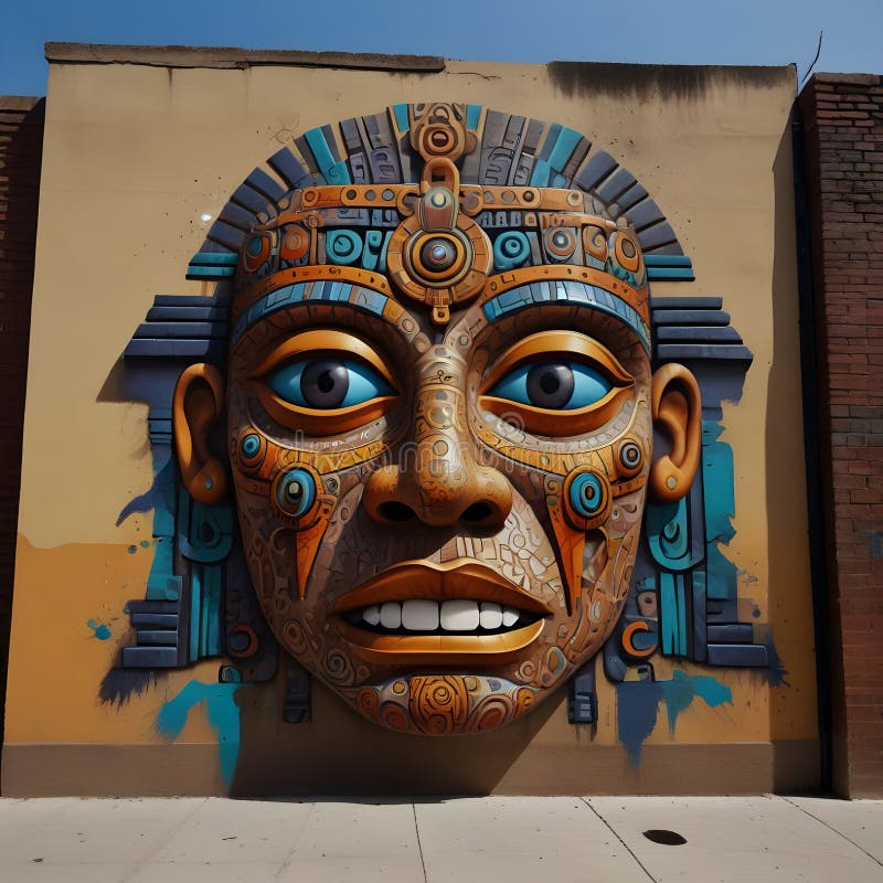 Image of the Aztec Statue in Vibrant Graffiti Scene Drawn Around the ...