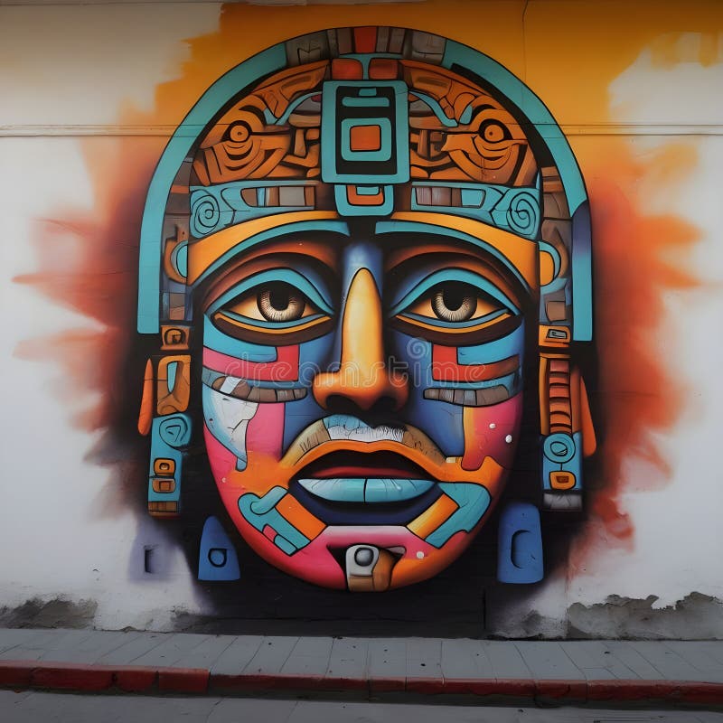 Image of the Aztec Statue in Vibrant Graffiti Scene Drawn Around the ...