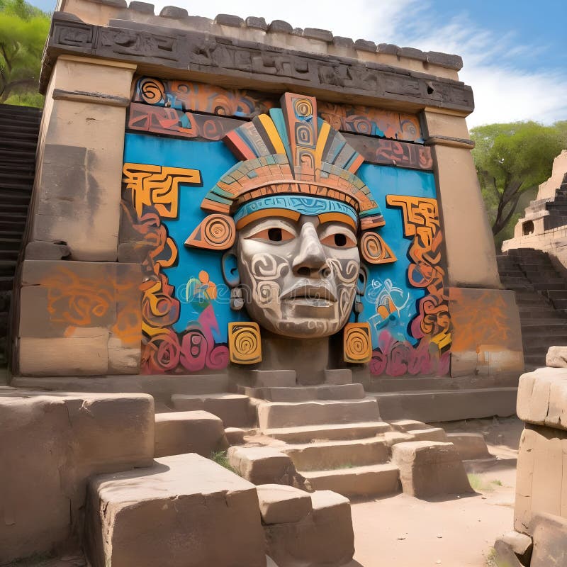 Image of the Aztec Statue in Vibrant Graffiti Scene Drawn Around the ...