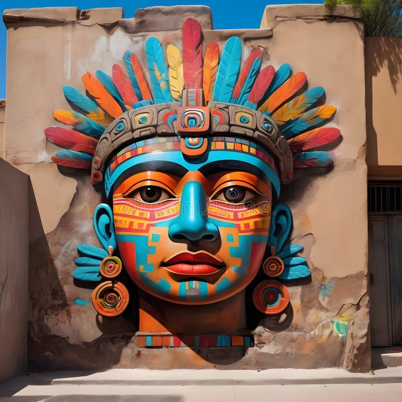 Image of the Aztec Statue in Vibrant Graffiti Scene Drawn Around the ...