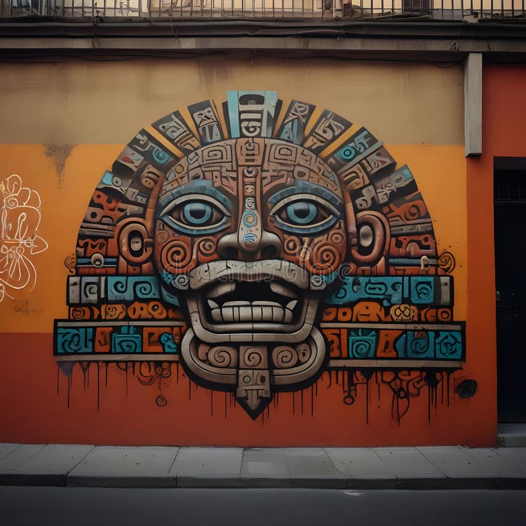 Image of the Aztec Statue in Vibrant Graffiti Scene Drawn Around the ...