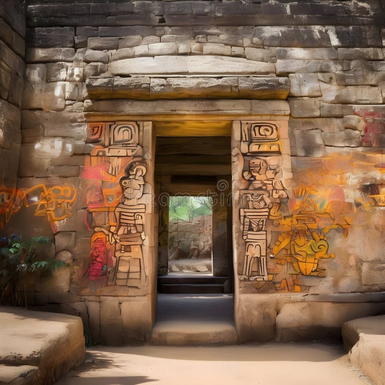 Image of the Aztec Statue in Vibrant Graffiti Scene Drawn Around the ...