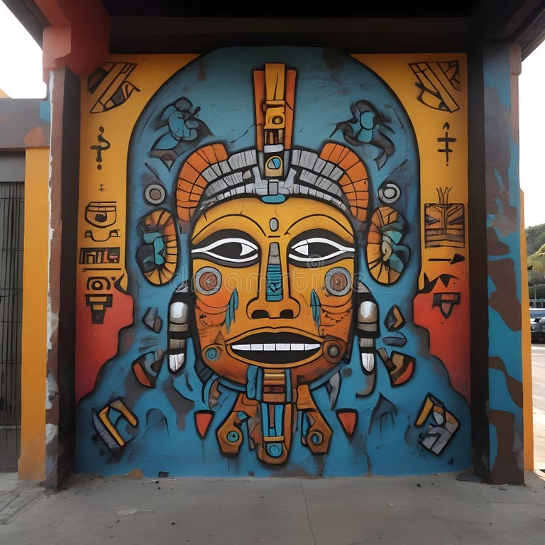 Image of the Aztec Statue in Vibrant Graffiti Scene Drawn Around the ...