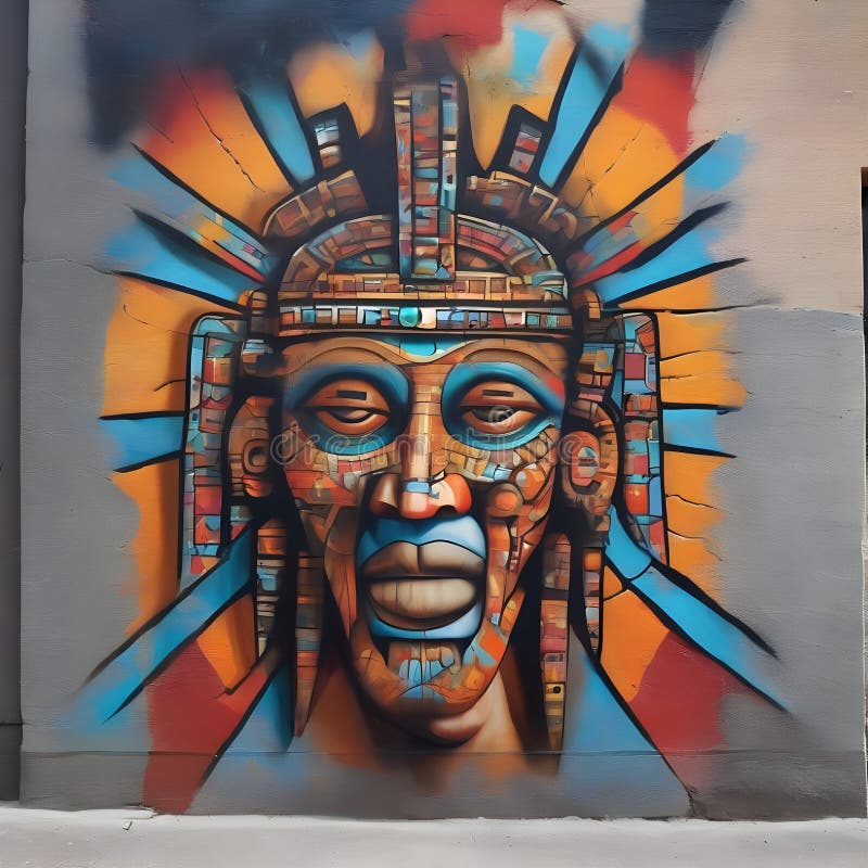 Image of the Aztec Statue in Vibrant Graffiti Scene Drawn Around the ...