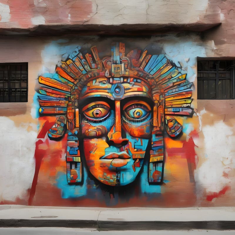 Image of the Aztec Statue in Vibrant Graffiti Scene Drawn Around the ...
