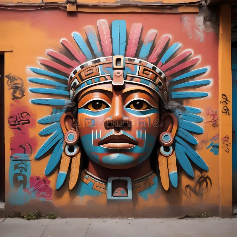 Image of the Aztec Statue in Vibrant Graffiti Scene Drawn Around the ...