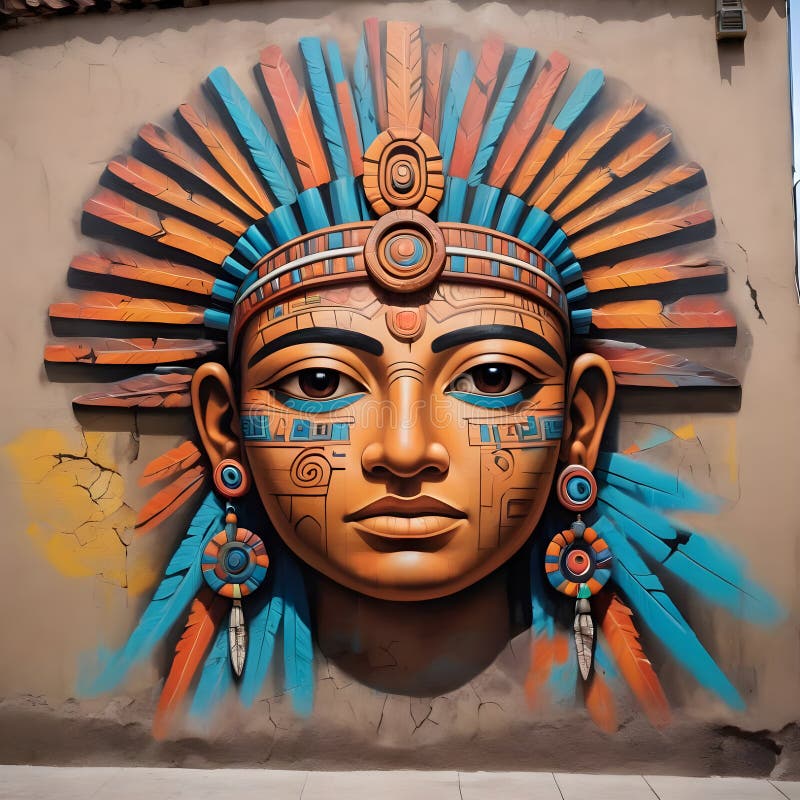 Image of the Aztec Statue in Vibrant Graffiti Scene Drawn Around the ...
