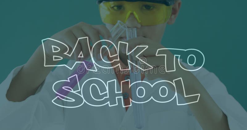 Image of Back To School Text Over Caucasian Boy in Lab Stock Image ...