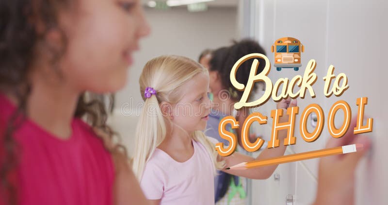 Image of Back To School Text Over Diverse School Children in Classroom ...