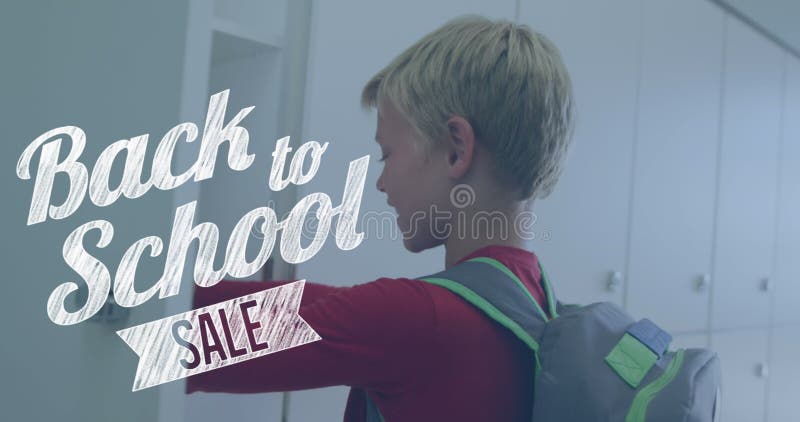 Image of Back To School Text Over Happy Caucasian Schoolboy at School ...