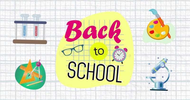 Image of Back To School Text Over School Item Icons Stock Illustration ...