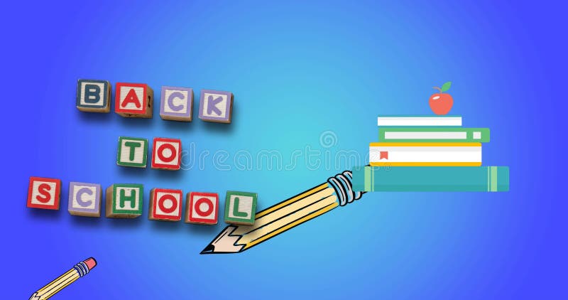 Image of Back To School Text Over School Items Icons on Blue Background ...