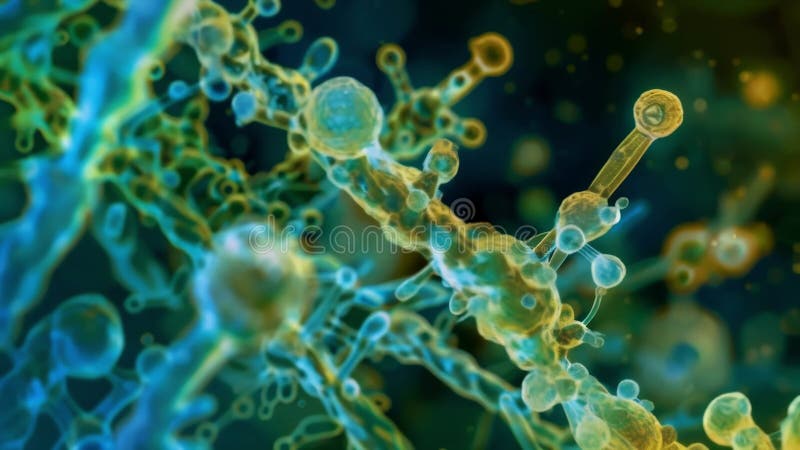 An Image of Bacterial Aggregates in Varying Shades of Green and Blue ...