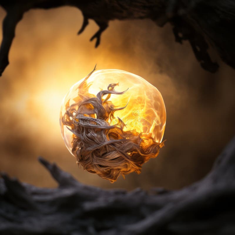 An Image of a Ball of Fire in a Tree Stock Illustration - Illustration ...