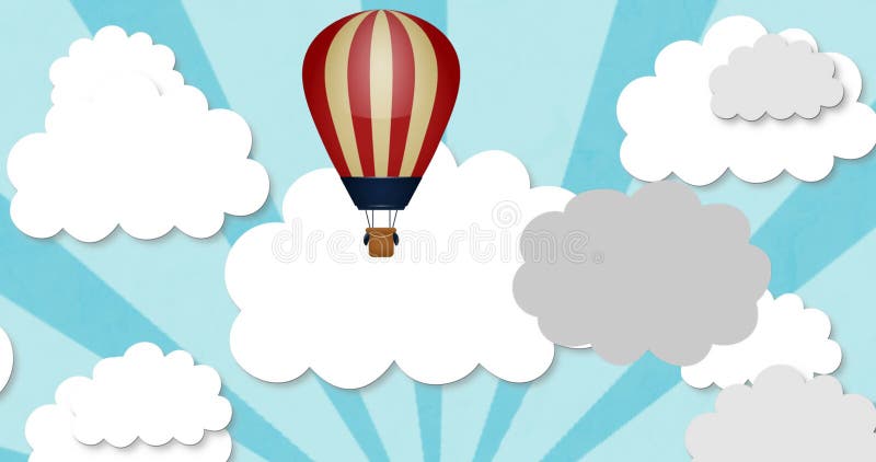 Image of Balloon and Clouds Icons on Blue Striped Background Stock ...
