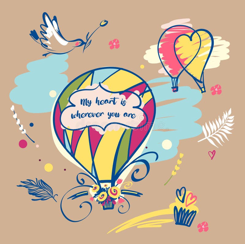 Image Balloon with Text My Heart is Wherever You are Stock Illustration ...