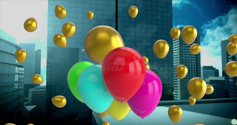 Image of Balloons Icons Over Cityscape Stock Illustration ...
